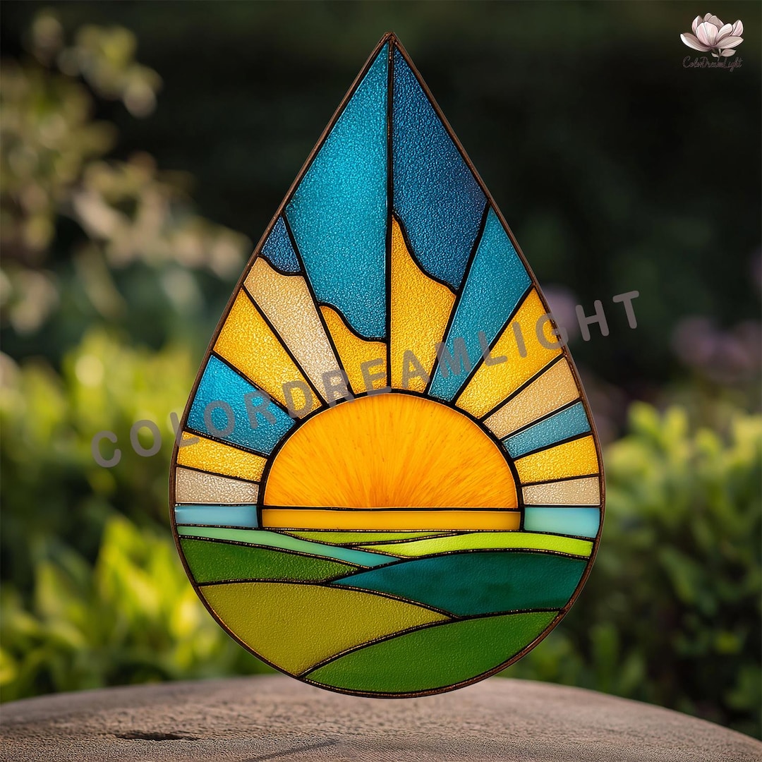 Sunrise Landscape Stained Glass Pattern, Sun Over Hills Suncatcher ...