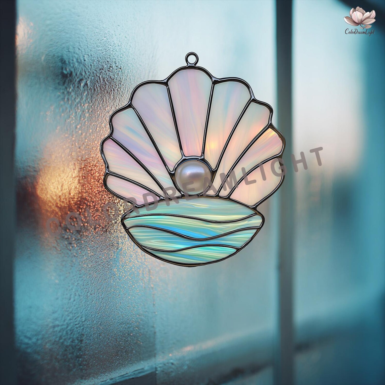Seashell Stained Glass Pattern With Pearl, Ocean Suncatcher SVG PDF ...