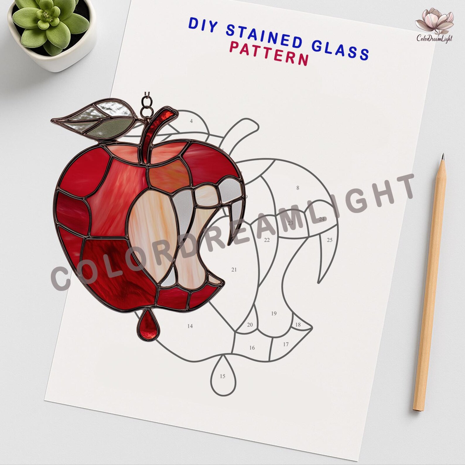 Vampire Apple Stained Glass Pattern PDF, Red Apple Suncatcher Design ...