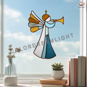 Angel Stained Glass Pattern: Christmas Suncatcher Template, Holiday ...