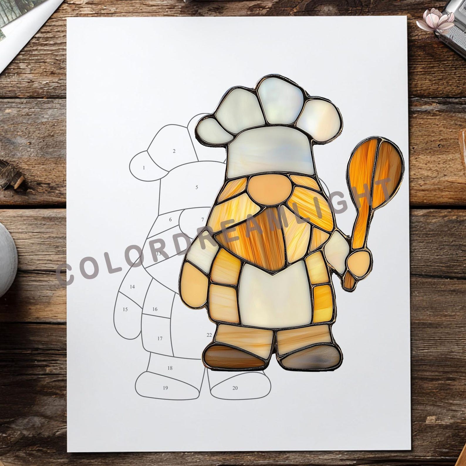 Chef Gnome Stained Glass Pattern, Cute Kitchen Suncatcher Template ...