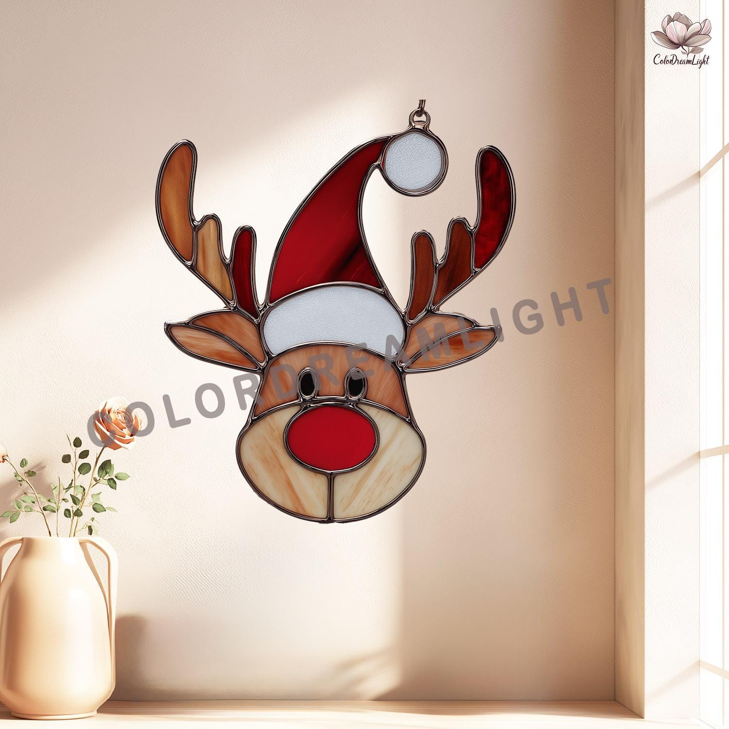 Reindeer Stained Glass Pattern, Christmas Suncatcher DIY, Cute Holiday ...