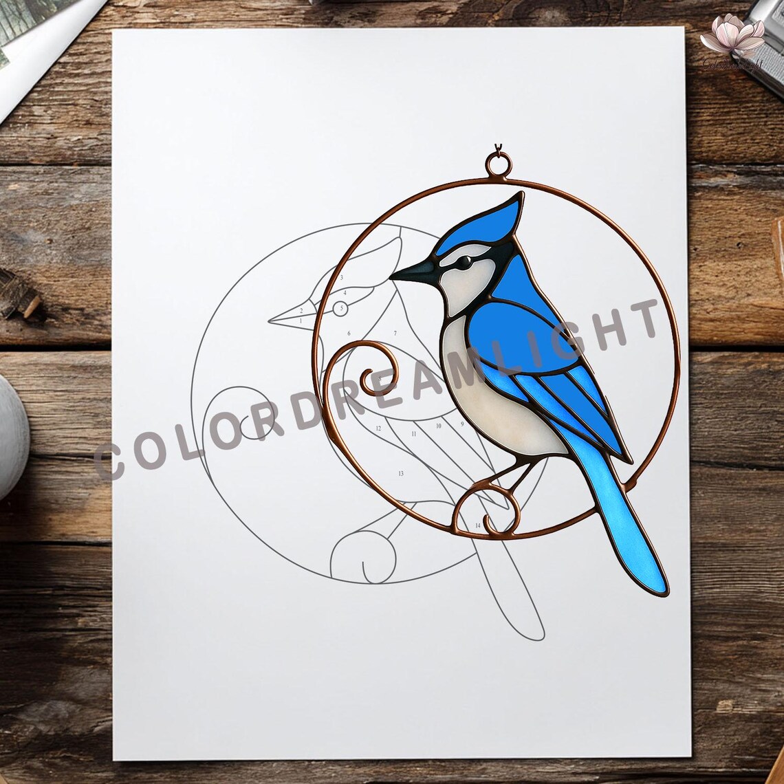 Blue Jay Stained Glass Pattern, Blue Bird Suncatcher Template, DIY ...