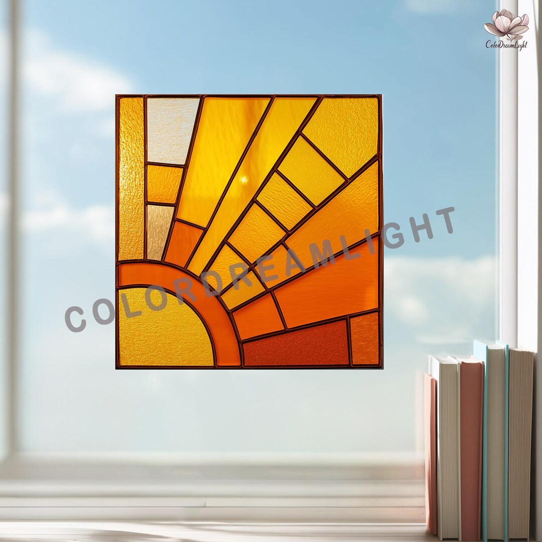 04-17GE Sunburst Stained Glass Pattern, Sunrise Suncatcher Template ...