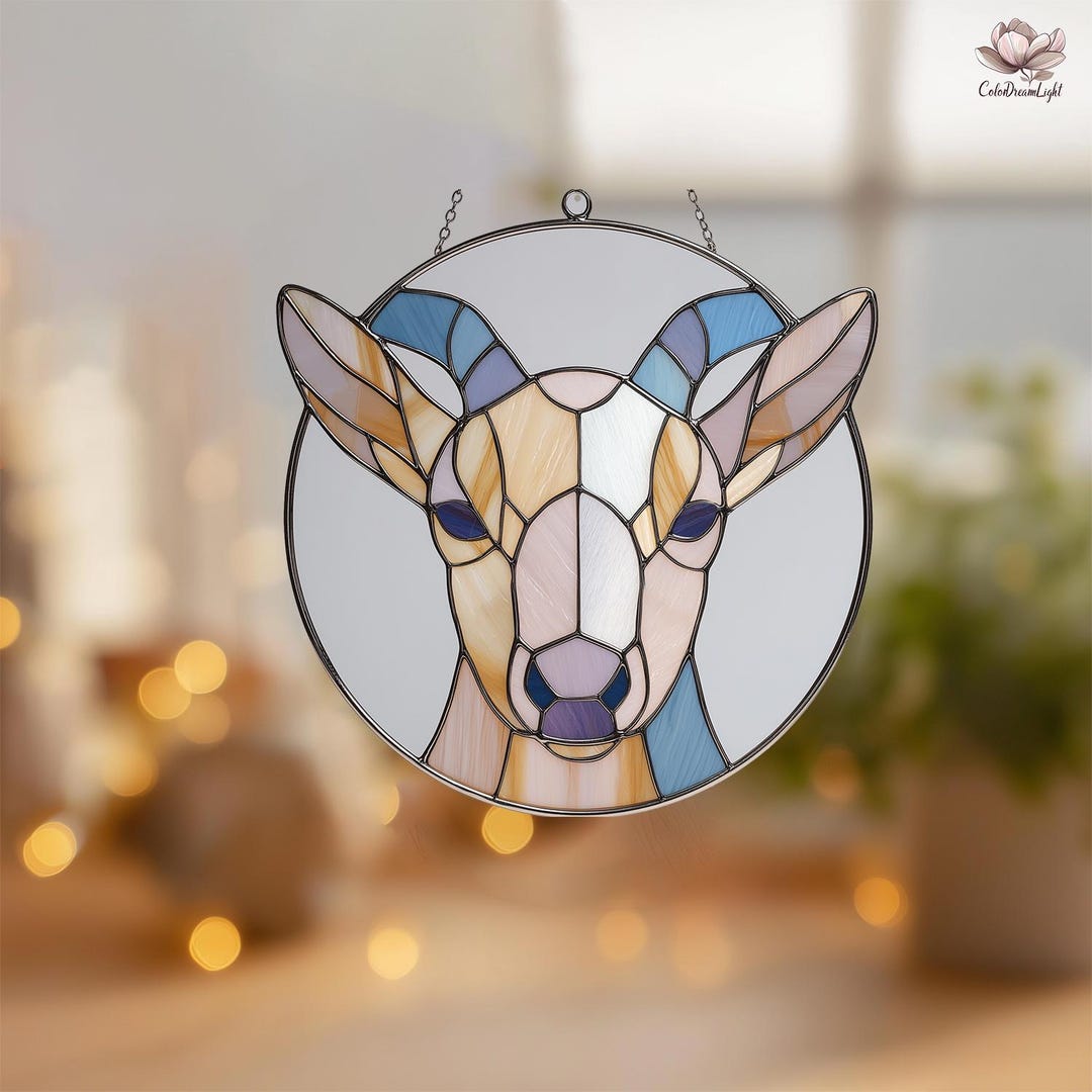 Goat Stained Glass Pattern, Farm Animal Suncatcher Template, Round ...
