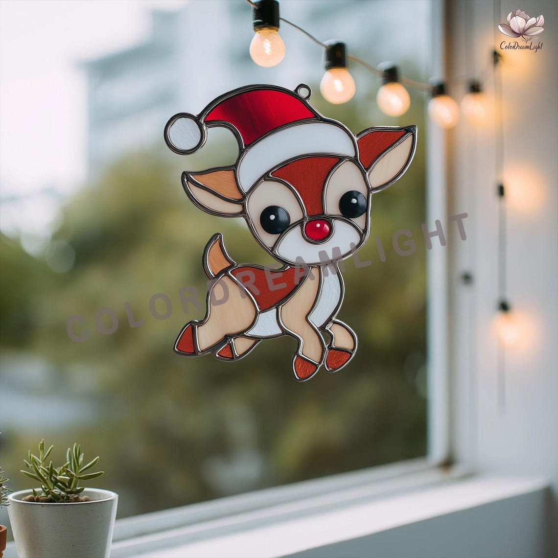 Reindeer Stained Glass Pattern, Christmas Animal Suncatcher Template ...