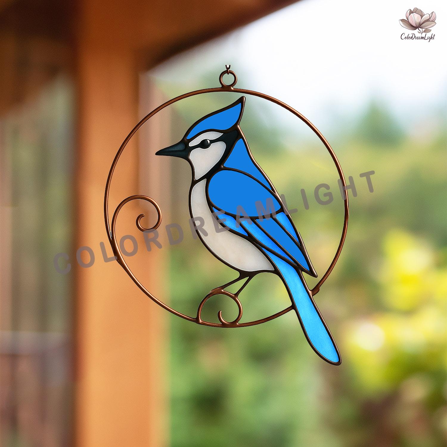 Blue Jay Stained Glass Pattern, Blue Bird Suncatcher Template, DIY ...