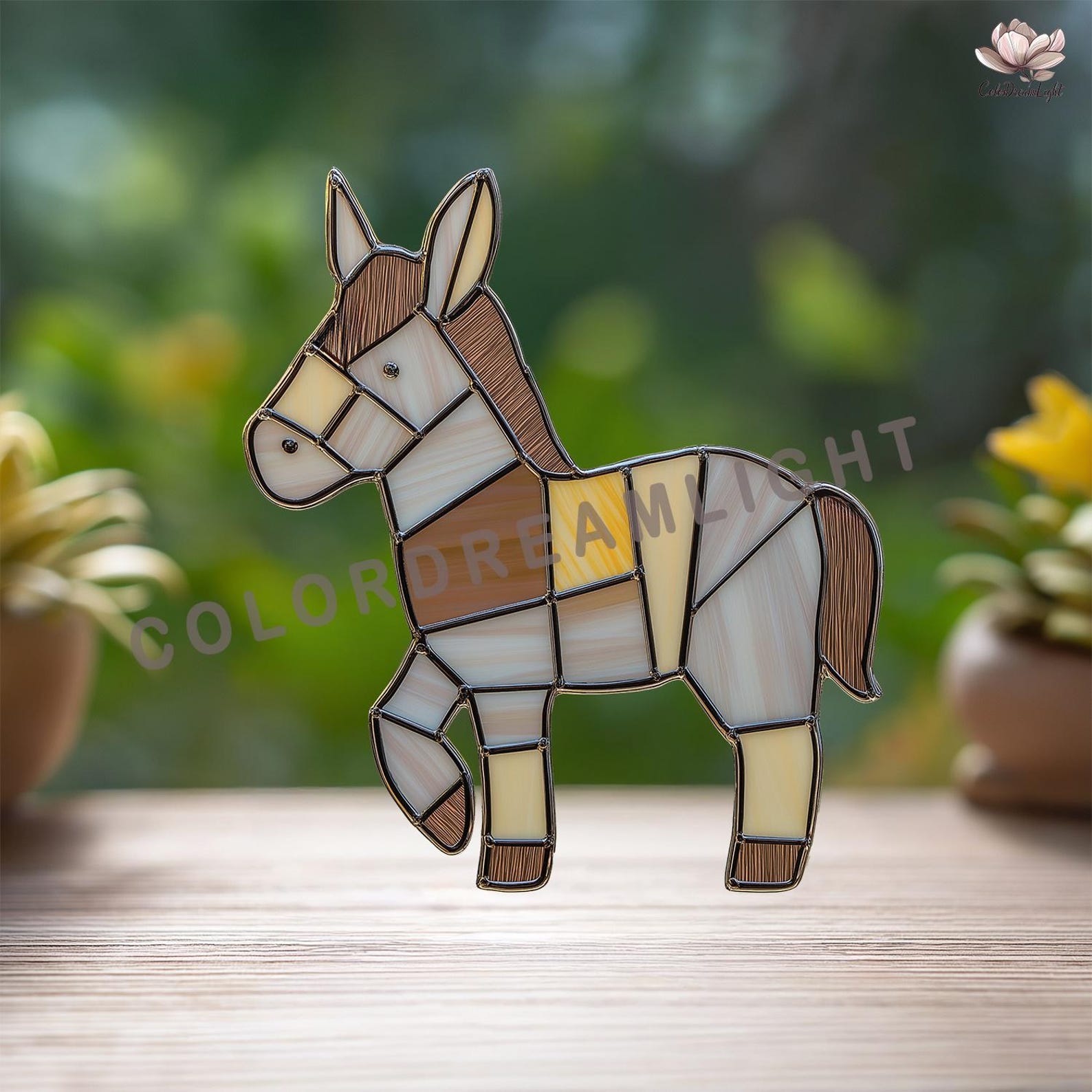 Donkey Stained Glass Pattern PDF | Cute Farm Animal Suncatcher Templat ...