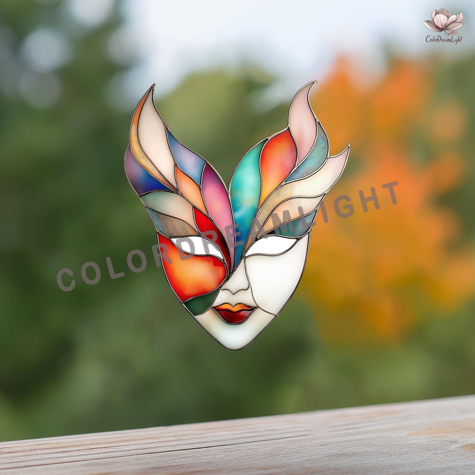 Stained Glass Mask Pattern: Carnival Masquerade Suncatcher Template ...