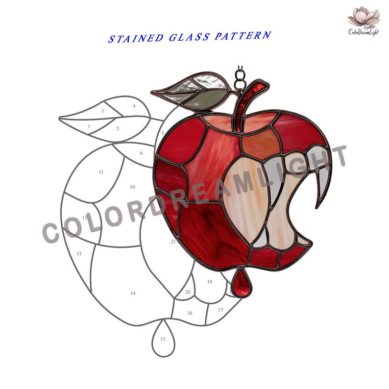 Vampire Apple Stained Glass Pattern PDF, Red Apple Suncatcher Design ...