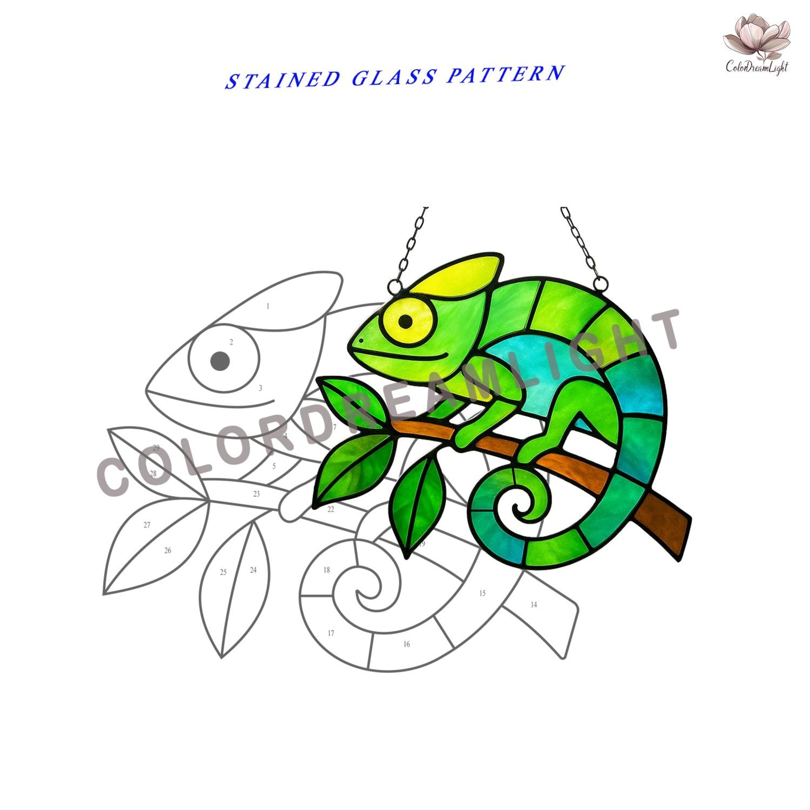 Chameleon Stained Glass Pattern, Diy Lizard Suncatcher Template, Gecko ...