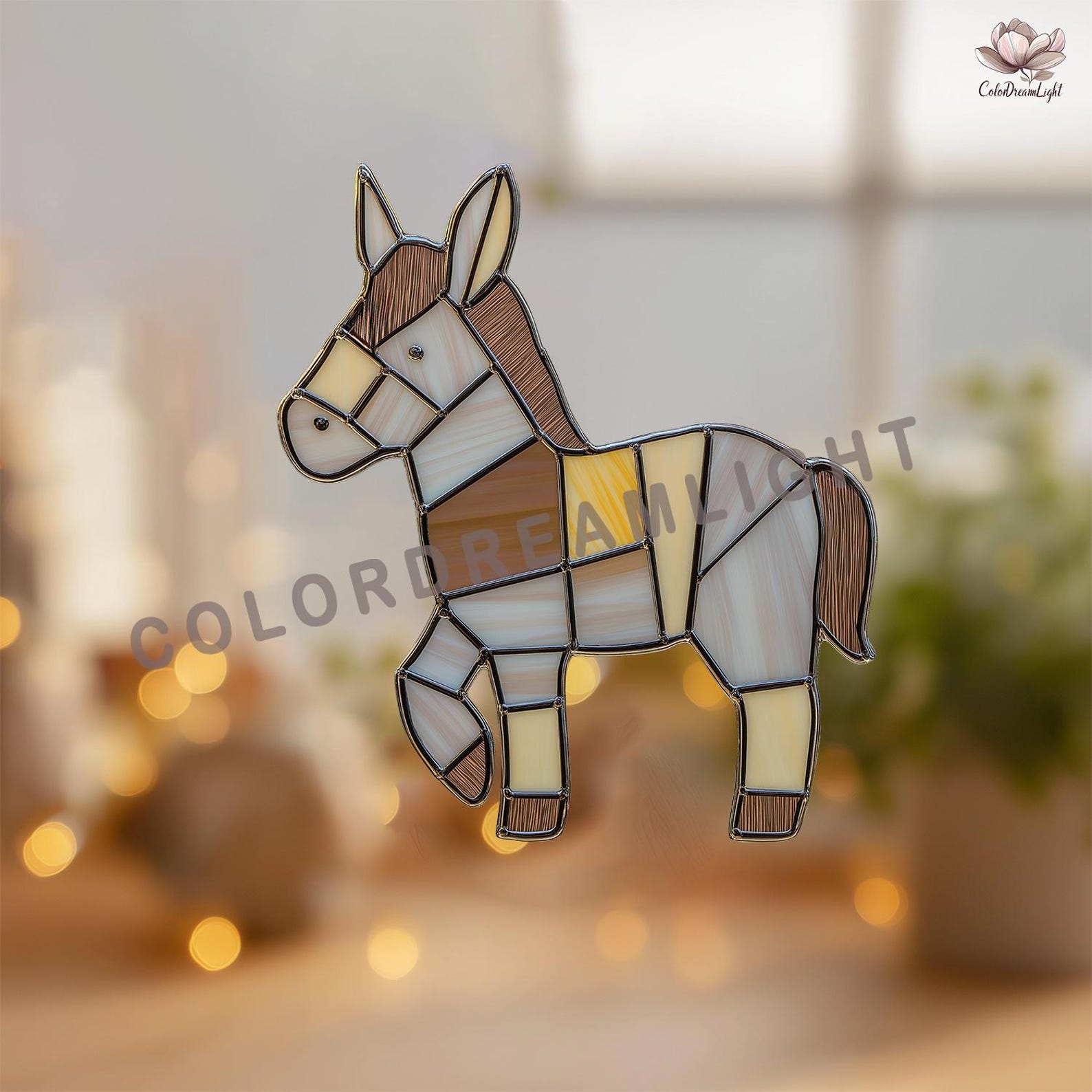 Donkey Stained Glass Pattern PDF | Cute Farm Animal Suncatcher Templat ...