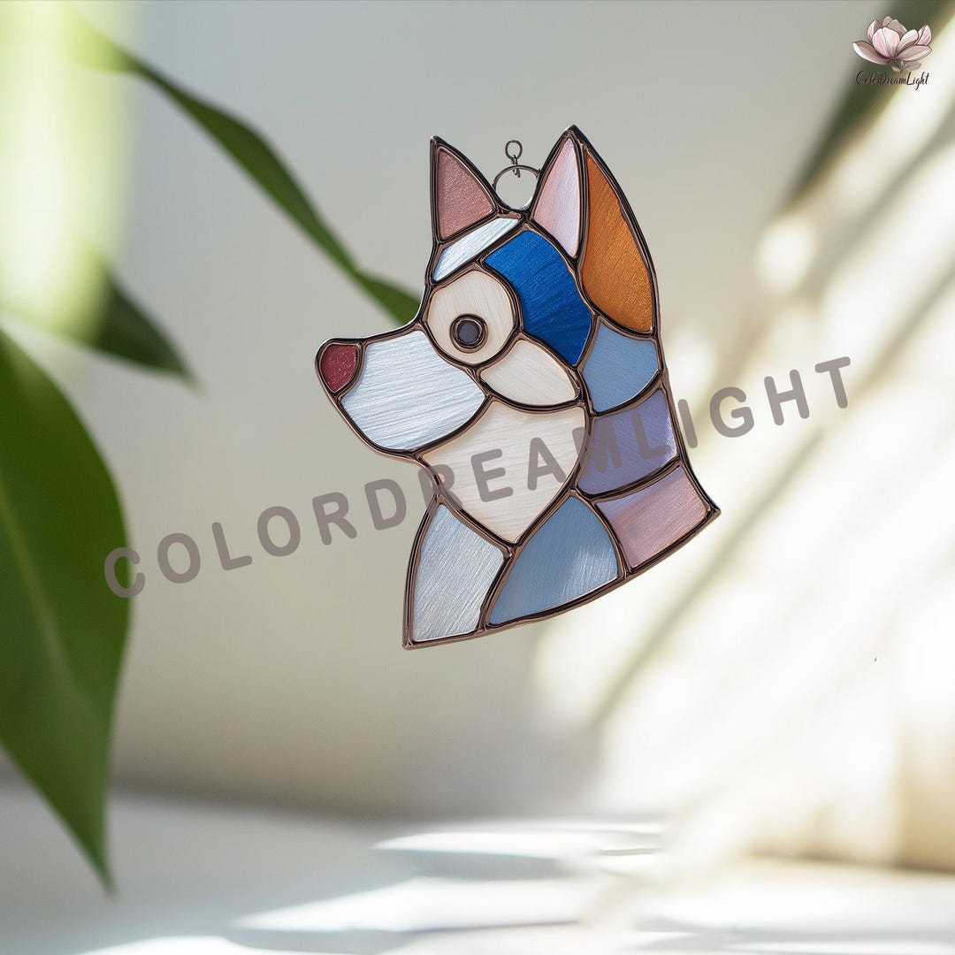 Husky Dog Stained Glass Suncatcher, Colorful Window Hanging, Dog ...