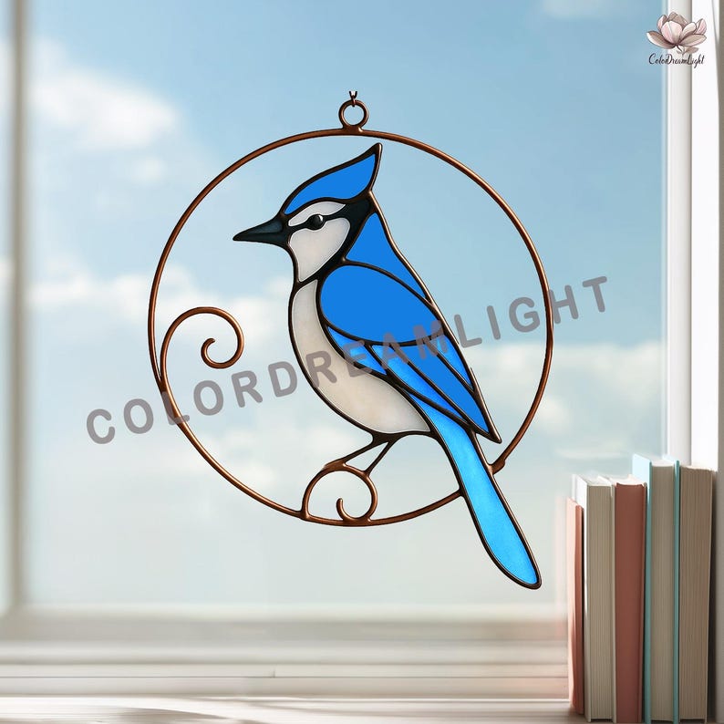 Blue Jay Stained Glass Pattern, Blue Bird Suncatcher Template, DIY ...