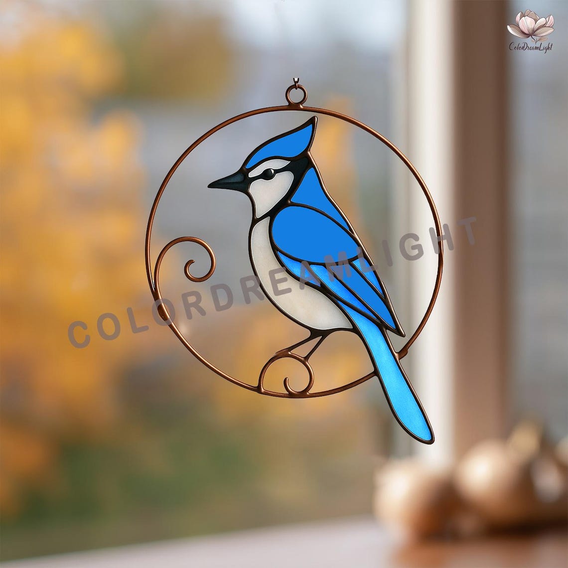 Blue Jay Stained Glass Pattern, Blue Bird Suncatcher Template, DIY ...