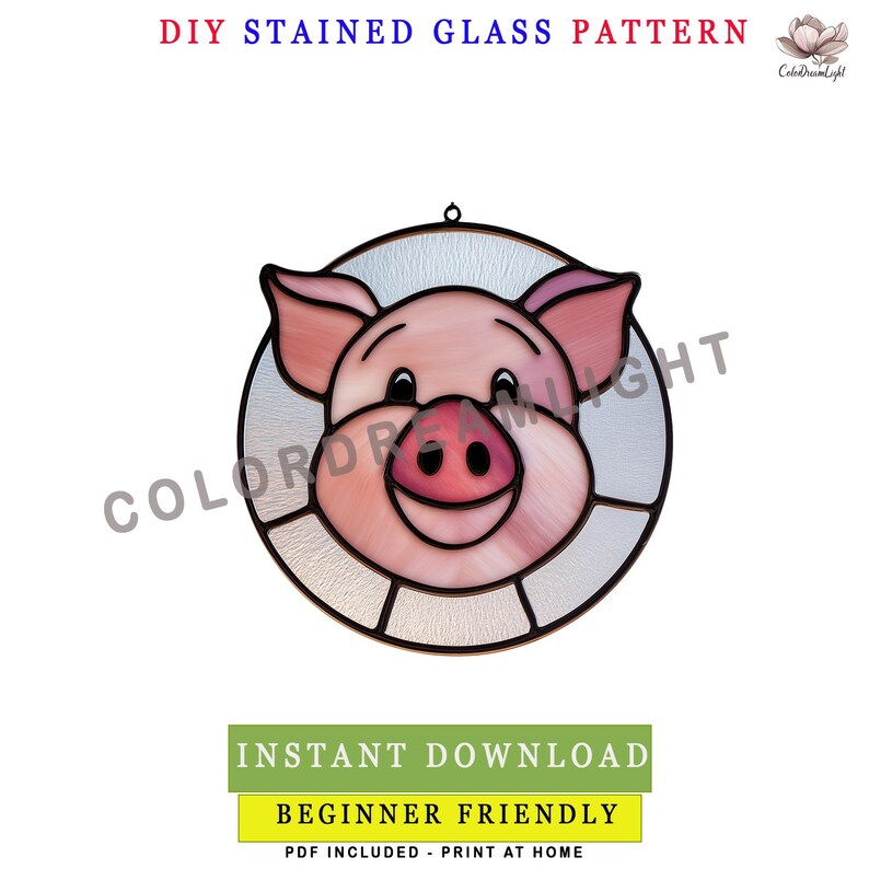 Pig Stained Glass Pattern, Cute Farm Animal Diy Template, Pig Lover ...