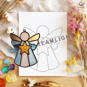 Angel Stained Glass Pattern: Christmas Suncatcher Template, Holiday ...