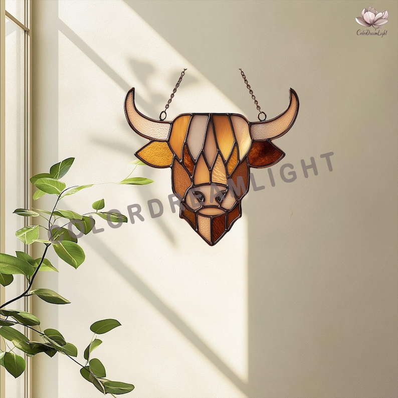Highland Cow Stained Glass Pattern, Diy Bull Head Suncatcher Template ...