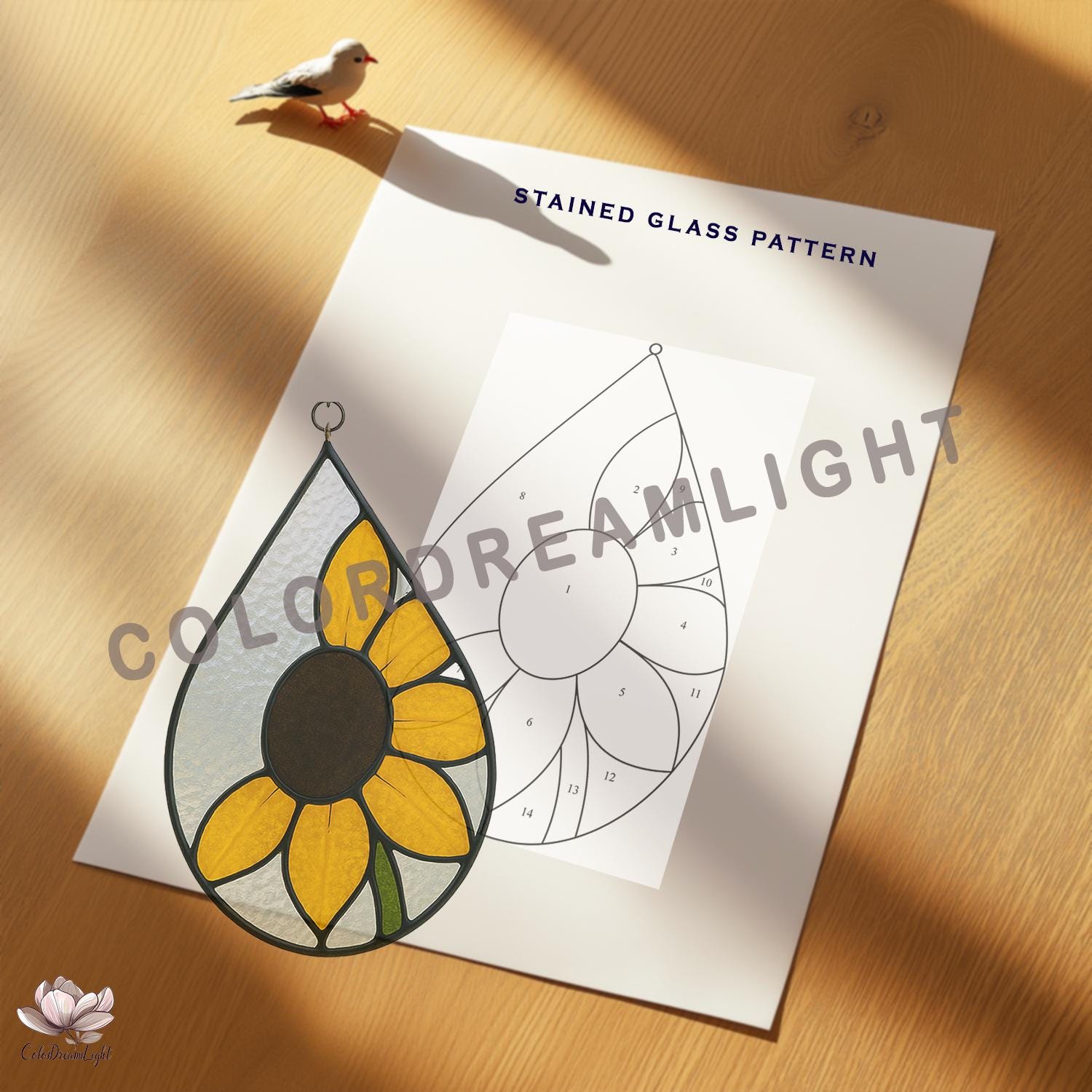 Sunflower Teardrop Stained Glass Pattern, DIY Suncatcher Template for ...