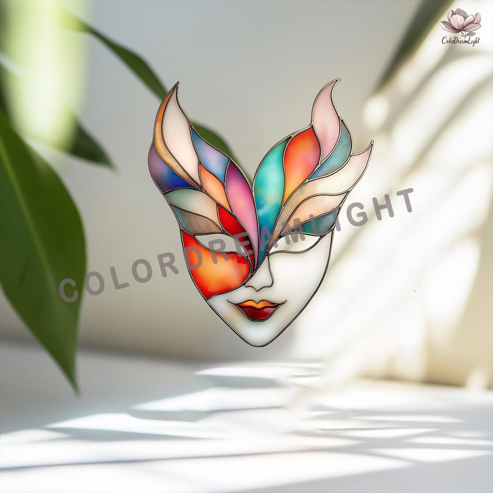 Stained Glass Mask Pattern: Carnival Masquerade Suncatcher Template ...
