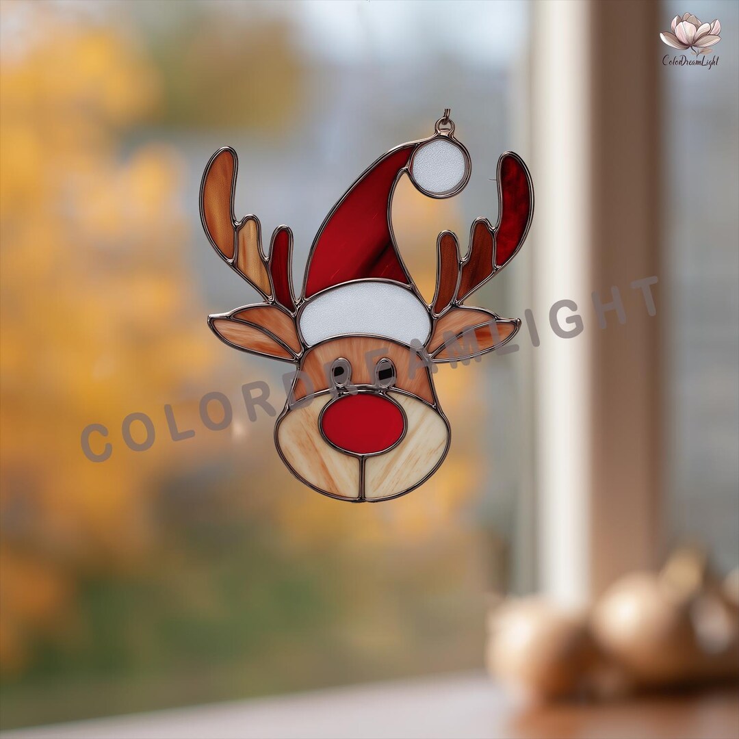 04-41CH Reindeer Stained Glass Pattern, Christmas Suncatcher DIY, Cute ...
