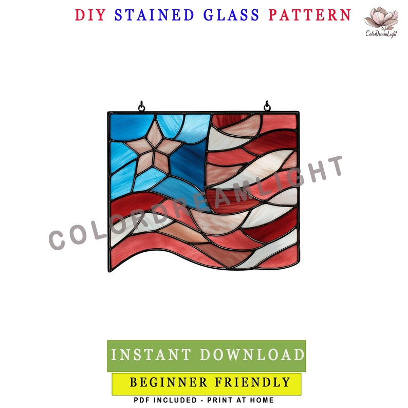 American Flag Stained Glass Pattern: Patriotic Suncatcher Template (PDF ...