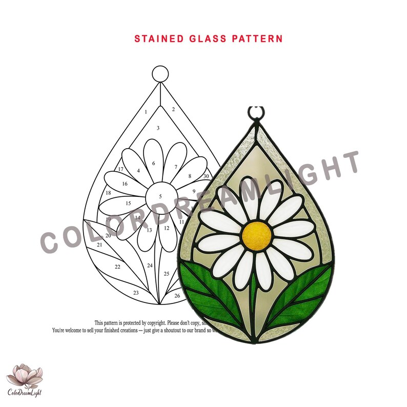 Spring Daisy Stained Glass Pattern PDF - Teardrop Flower Window ...