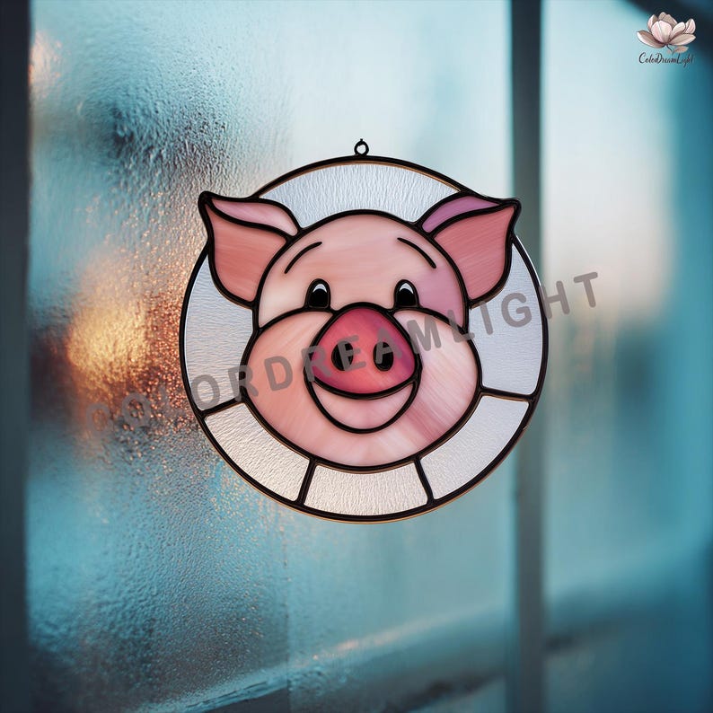 Pig Stained Glass Pattern, Cute Farm Animal Diy Template, Pig Lover ...