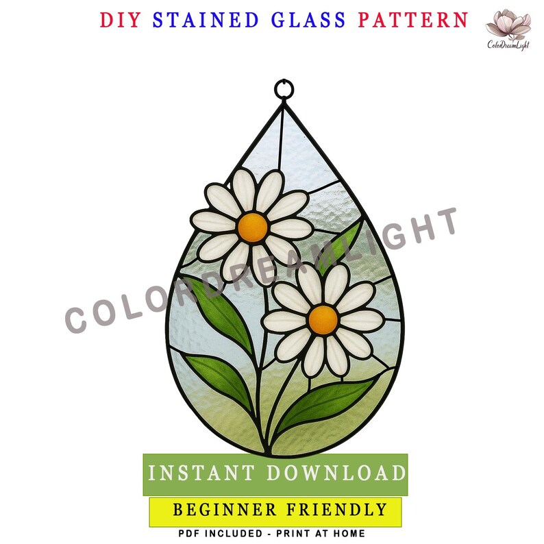 Daisy Stained Glass Pattern PDF | Summer Flower Suncatcher SVG ...