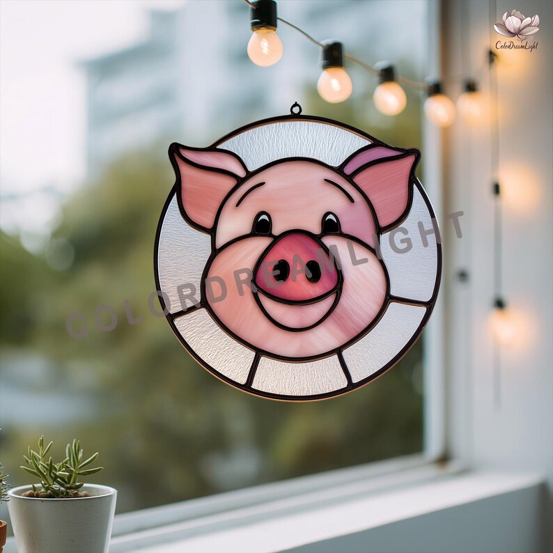 Pig Stained Glass Pattern, Cute Farm Animal Diy Template, Pig Lover ...
