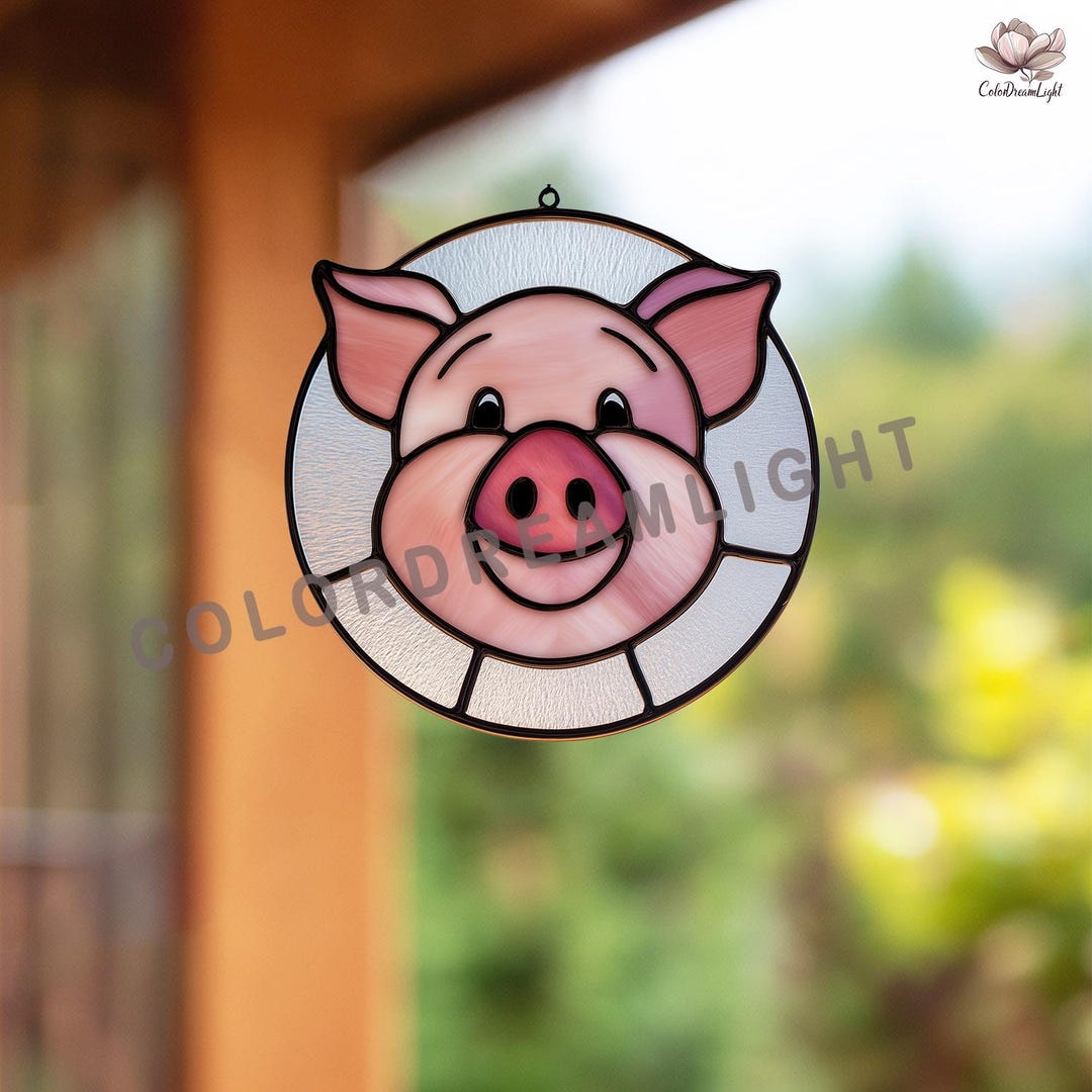 Pig Stained Glass Pattern, Cute Farm Animal Diy Template, Pig Lover ...
