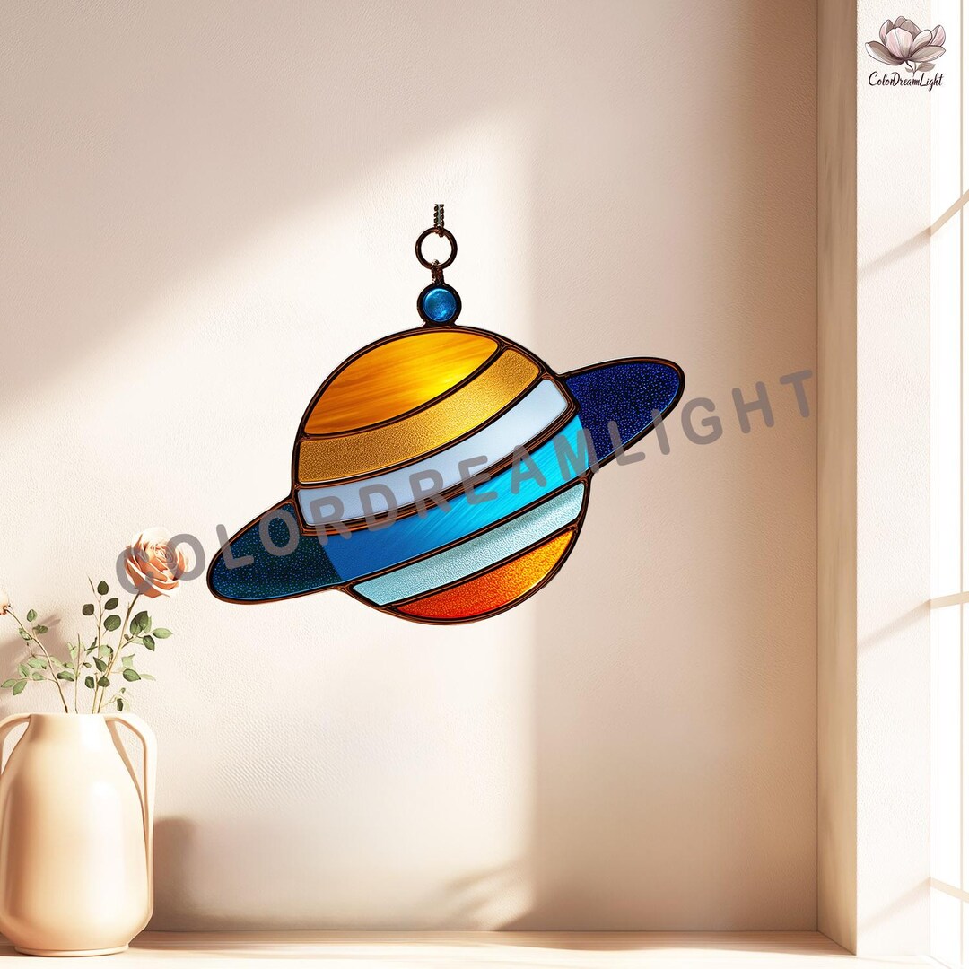 Planet Stained Glass Pattern, Saturn Suncatcher Template, Celestial ...