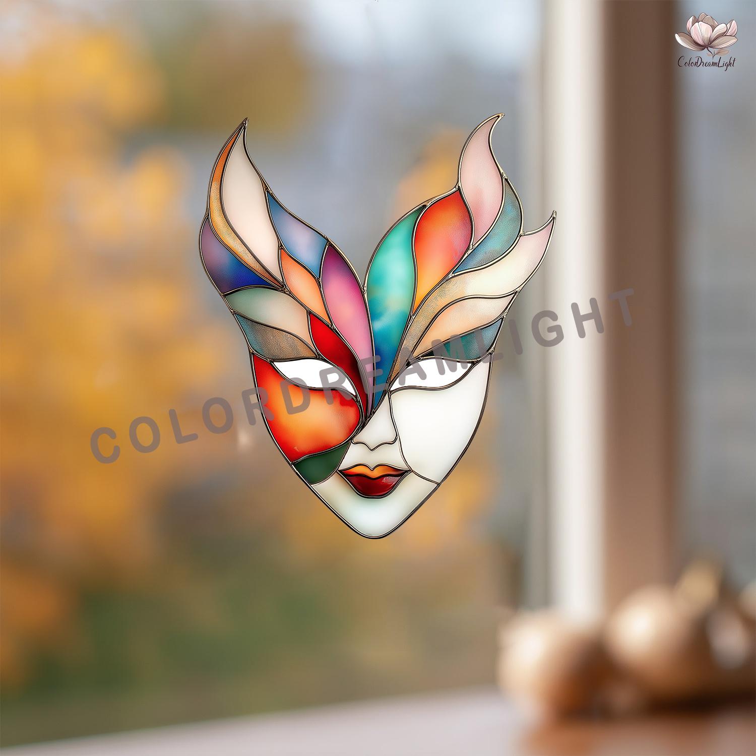 Stained Glass Mask Pattern: Carnival Masquerade Suncatcher Template ...