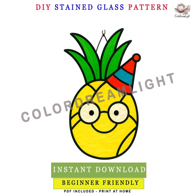 Funny Pineapple Stained Glass Pattern PDF – DIY Party Fruit Suncatcher ...