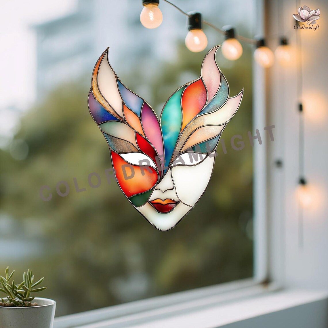 Stained Glass Mask Pattern: Carnival Masquerade Suncatcher Template ...