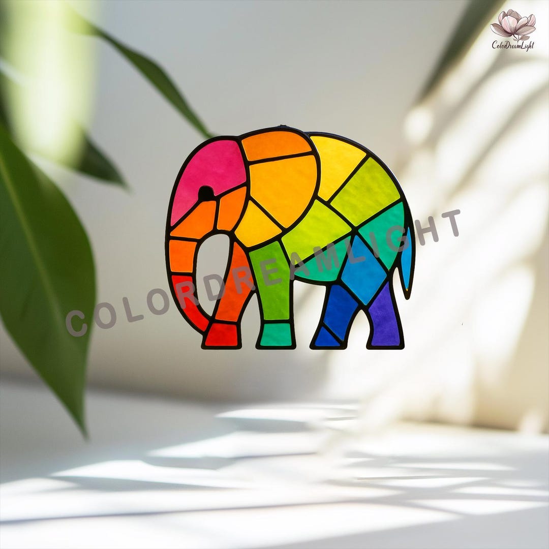 Rainbow Elephant Stained Glass Pattern, Animal Suncatcher Template ...