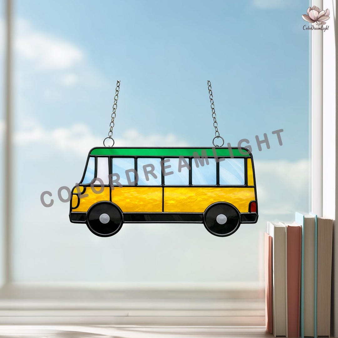 School Bus Stained Glass Pattern, Vehicle Suncatcher Pattern, Beginner ...