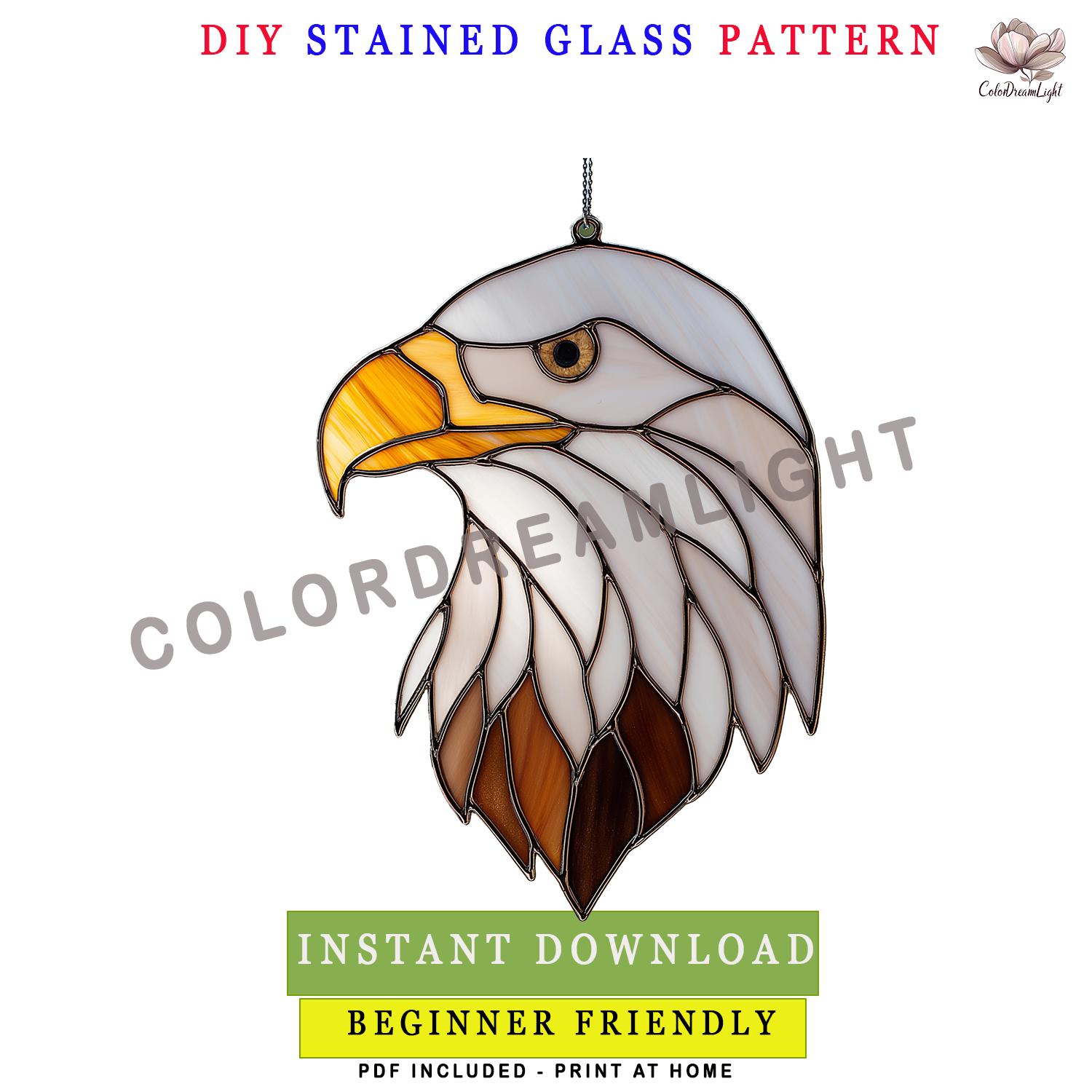 Bald Eagle Stained Glass Pattern, American Patriotic Bird Suncatcher ...