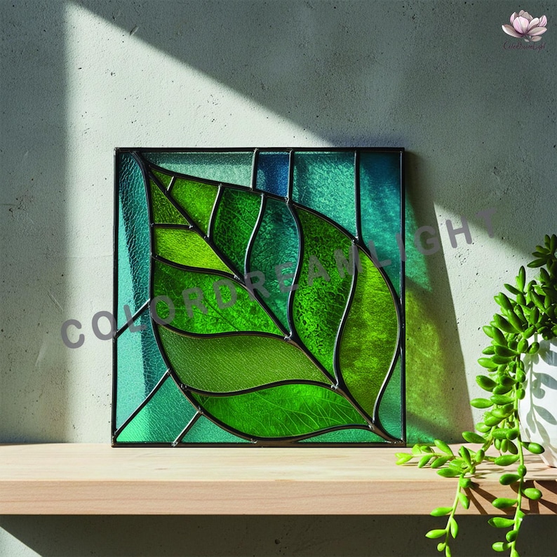 Leaf Stained Glass Pattern, Nature Botanical Glass Art, Modern ...