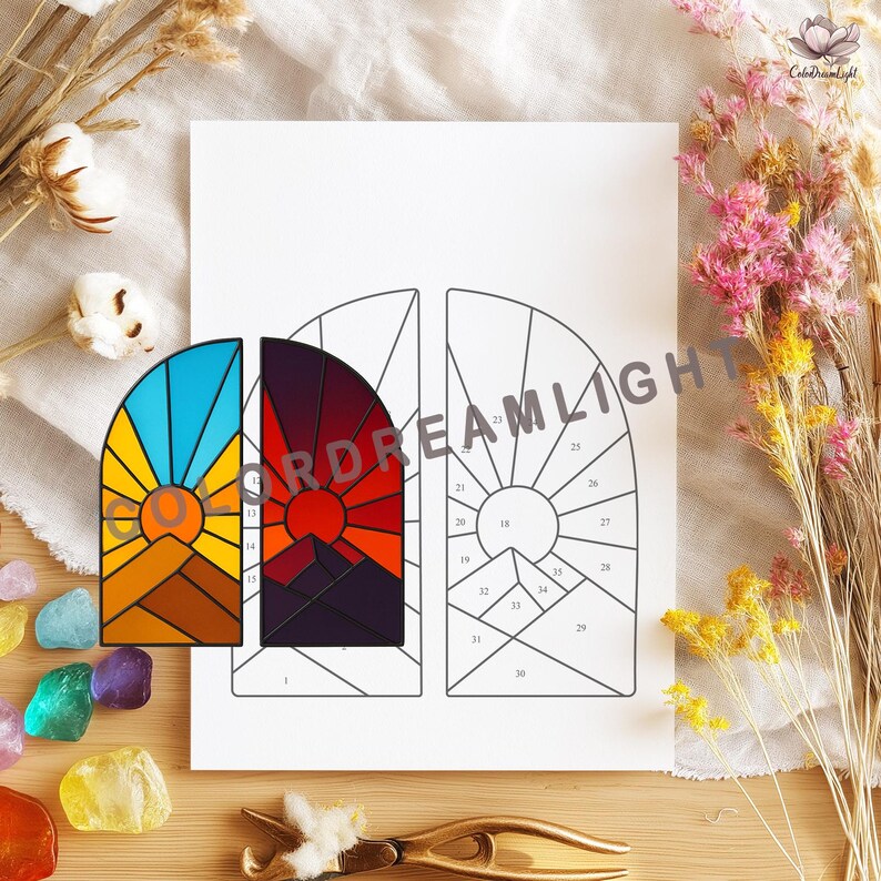 04-36TH Sunrise & Sunset Stained Glass Bookends Pattern, Mountain ...