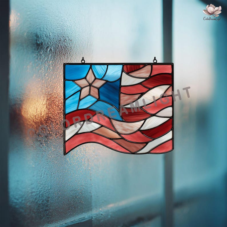 American Flag Stained Glass Pattern: Patriotic Suncatcher Template (PDF ...