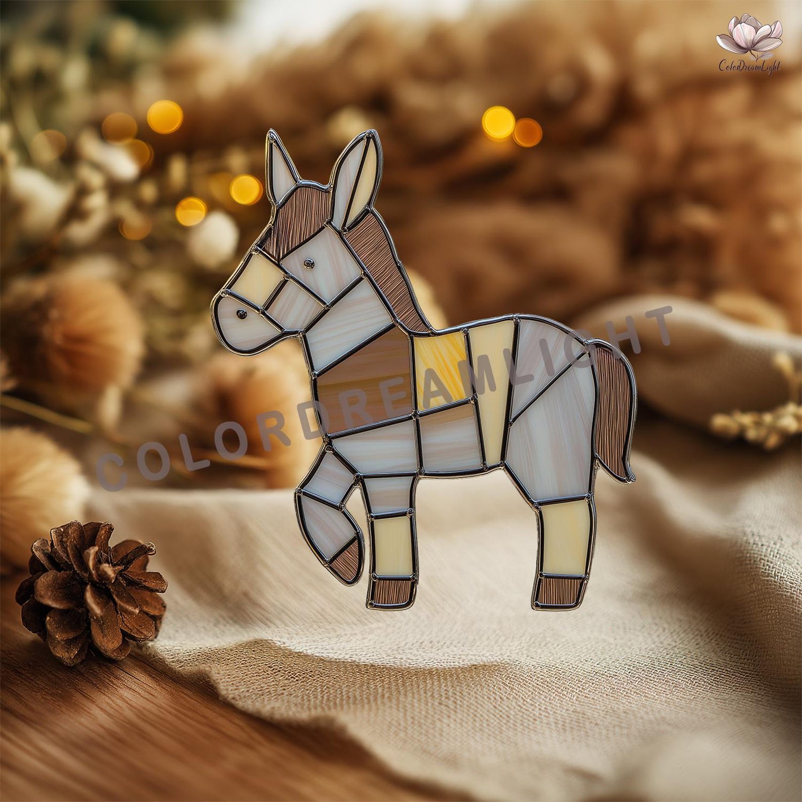 Donkey Stained Glass Pattern PDF | Cute Farm Animal Suncatcher Templat ...
