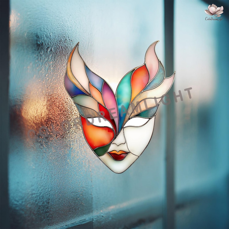 Stained Glass Mask Pattern: Carnival Masquerade Suncatcher Template ...