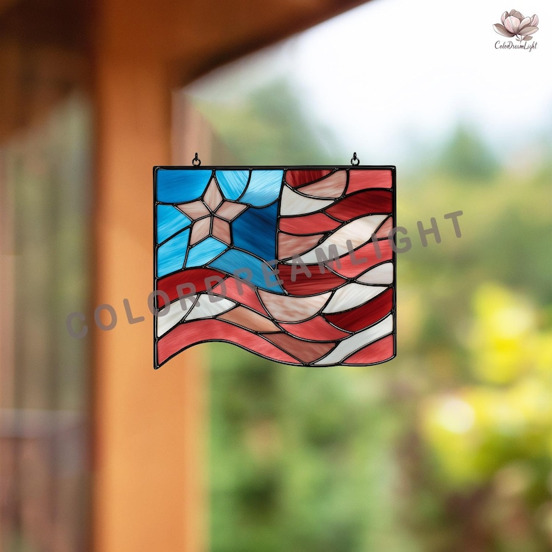 American Flag Stained Glass Pattern: Patriotic Suncatcher Template (PDF ...