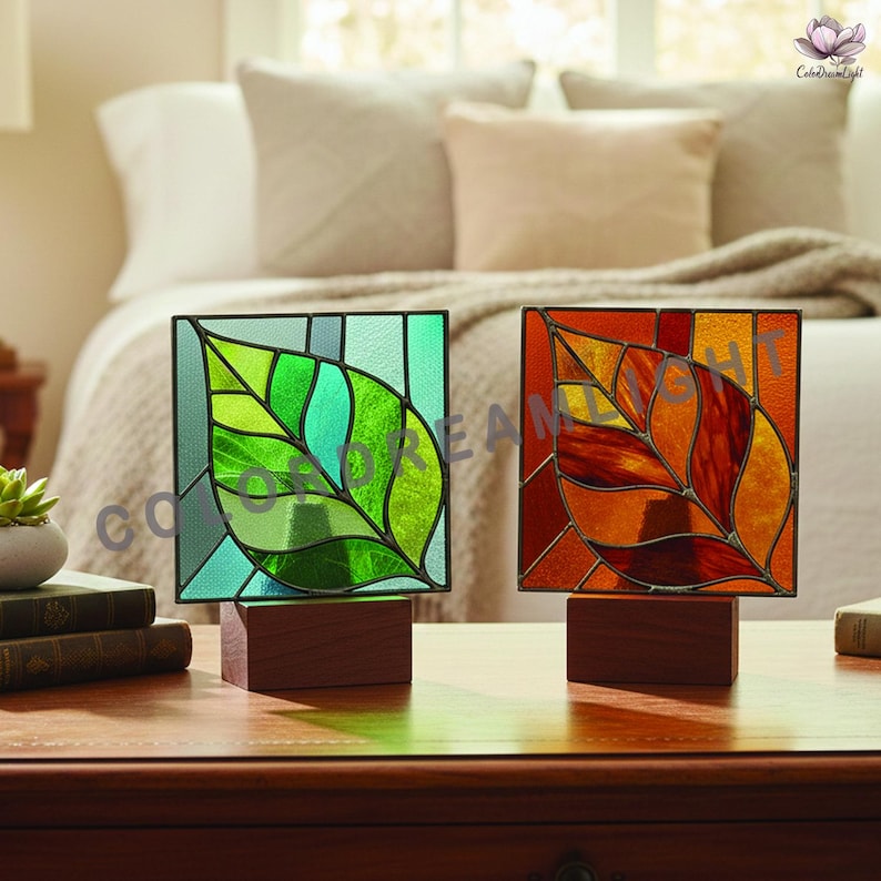Leaf Stained Glass Pattern, Nature Botanical Glass Art, Modern ...