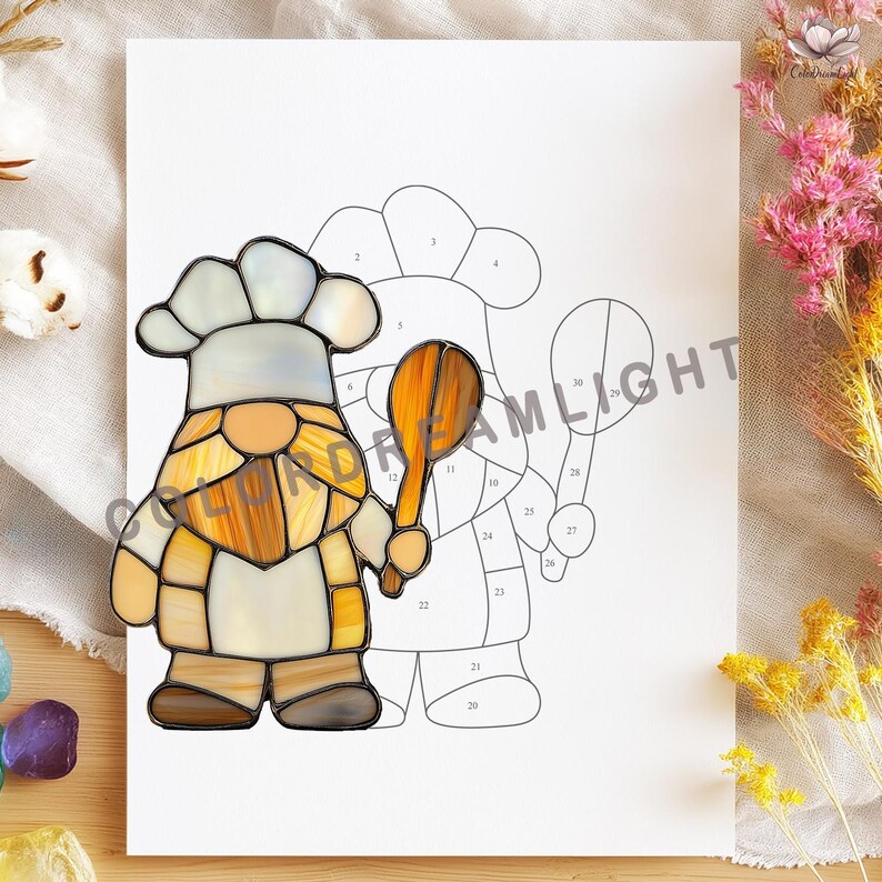 Chef Gnome Stained Glass Pattern, Cute Kitchen Suncatcher Template ...