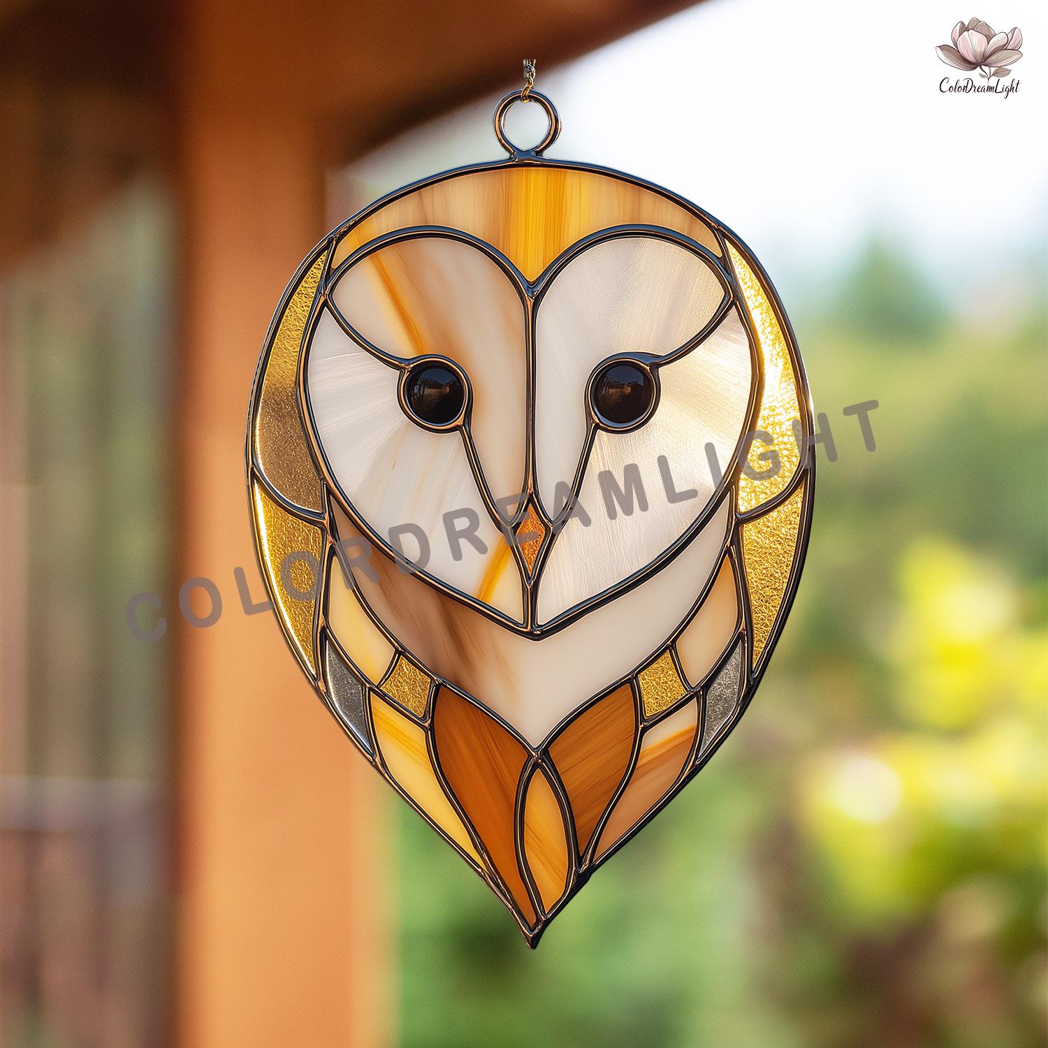 Owl Stained Glass Pattern, Barn Owl Suncatcher Template, Diy Window ...