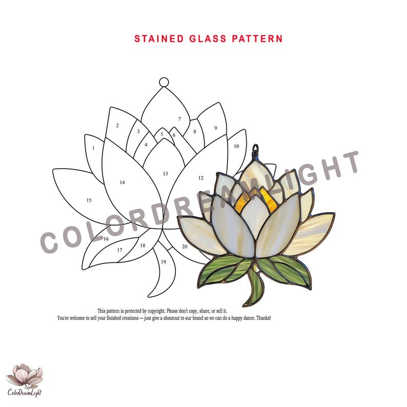 Lotus Stained Glass Pattern PDF – DIY Lotus Flower Suncatcher Design ...