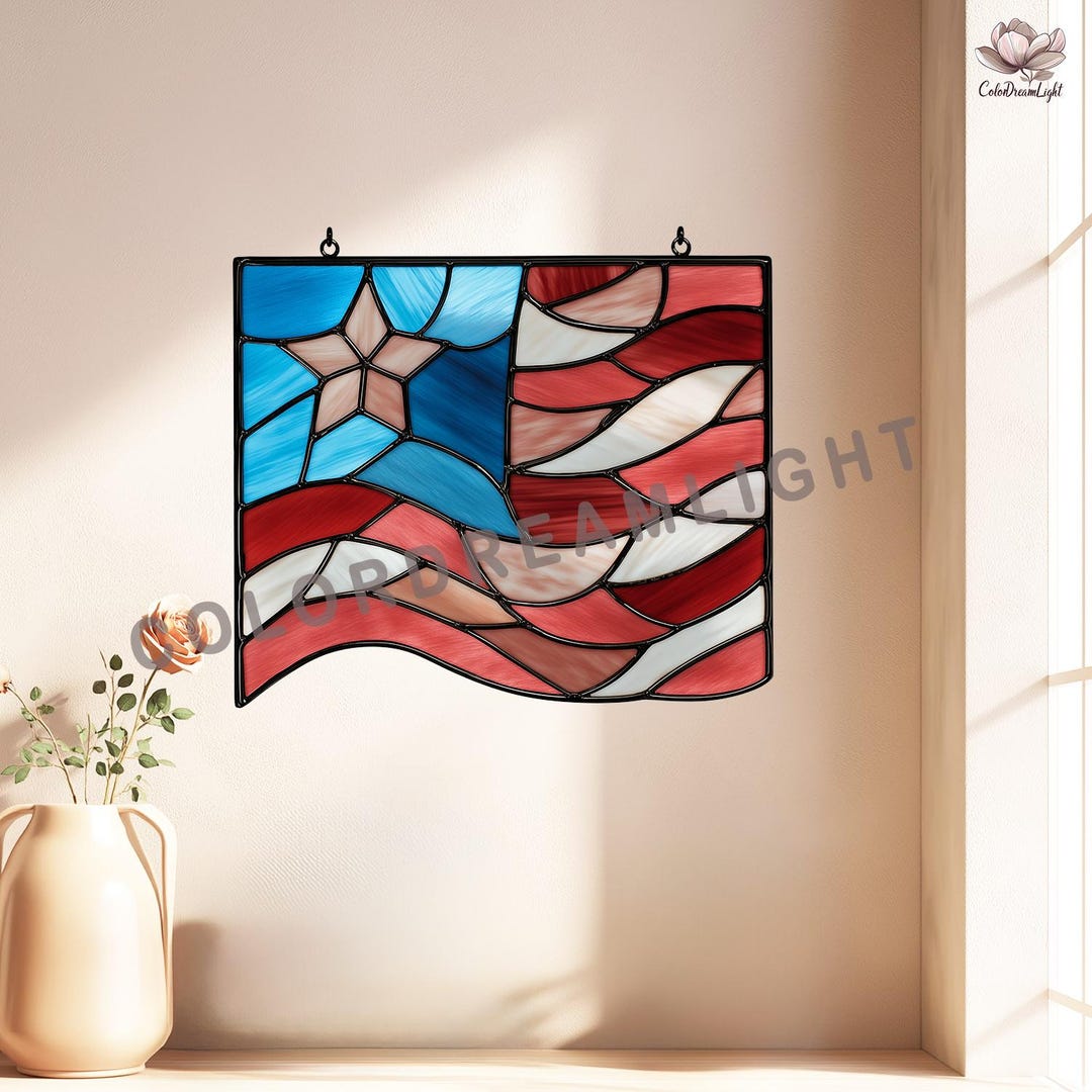 American Flag Stained Glass Pattern: Patriotic Suncatcher Template (PDF ...
