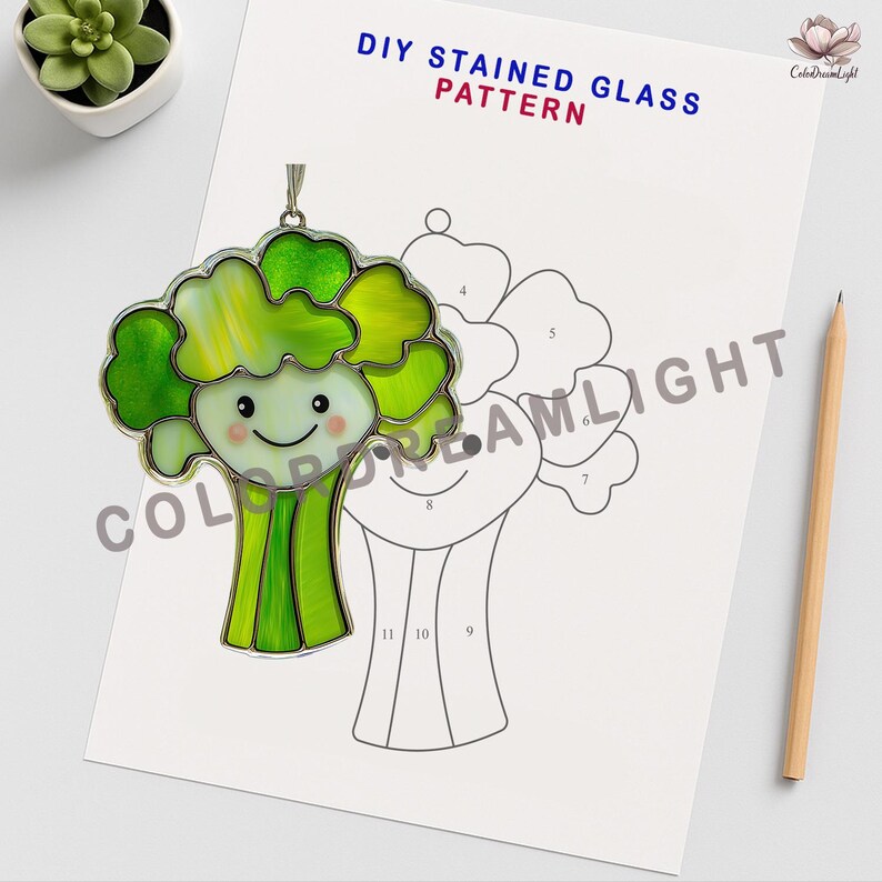 Cute Vegetable Stained Glass Pattern Set – Carrot, Broccoli, and ...